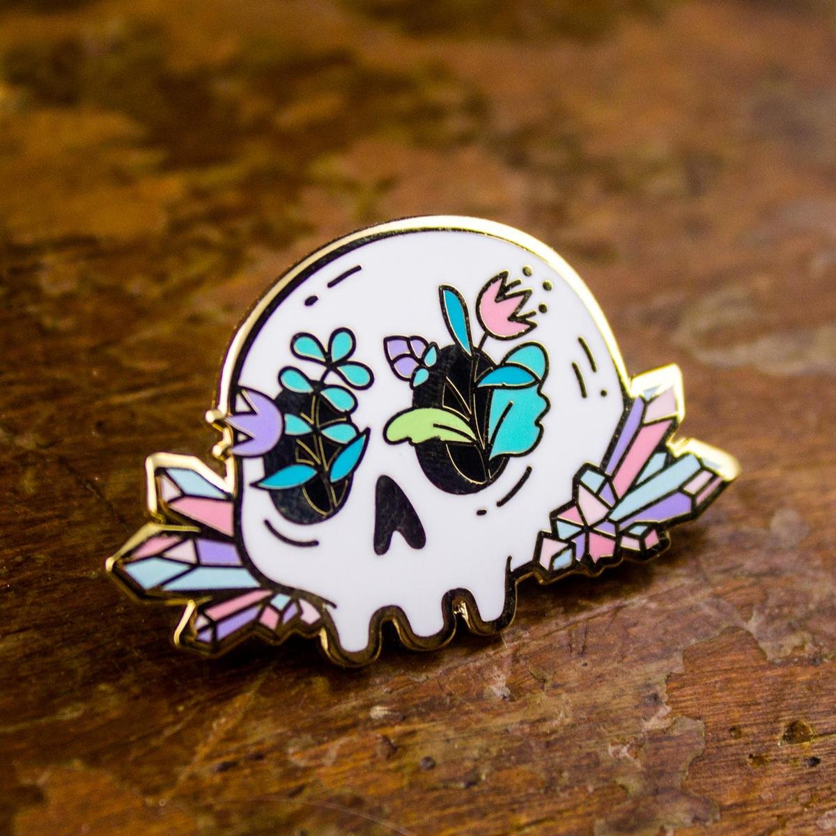 Crystal Floral Skull Enamel Pin – Floating Forest Studio
